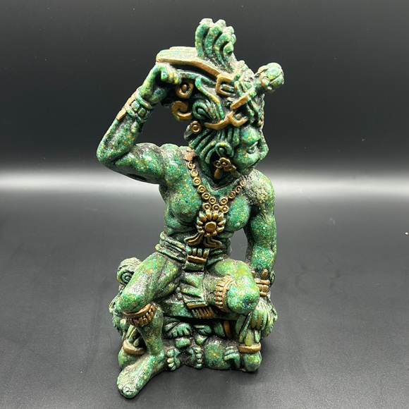 Accents | Vintage Aztec Tribal Warrior Statue Green Jade Malachite Look ...